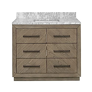 Avery 42-inch Bathroom Vanity (Carrara/Gray Oak): Includes Gray Oak Cabinet with Stunning Carrara Marble Countertop and White Ceramic Sink