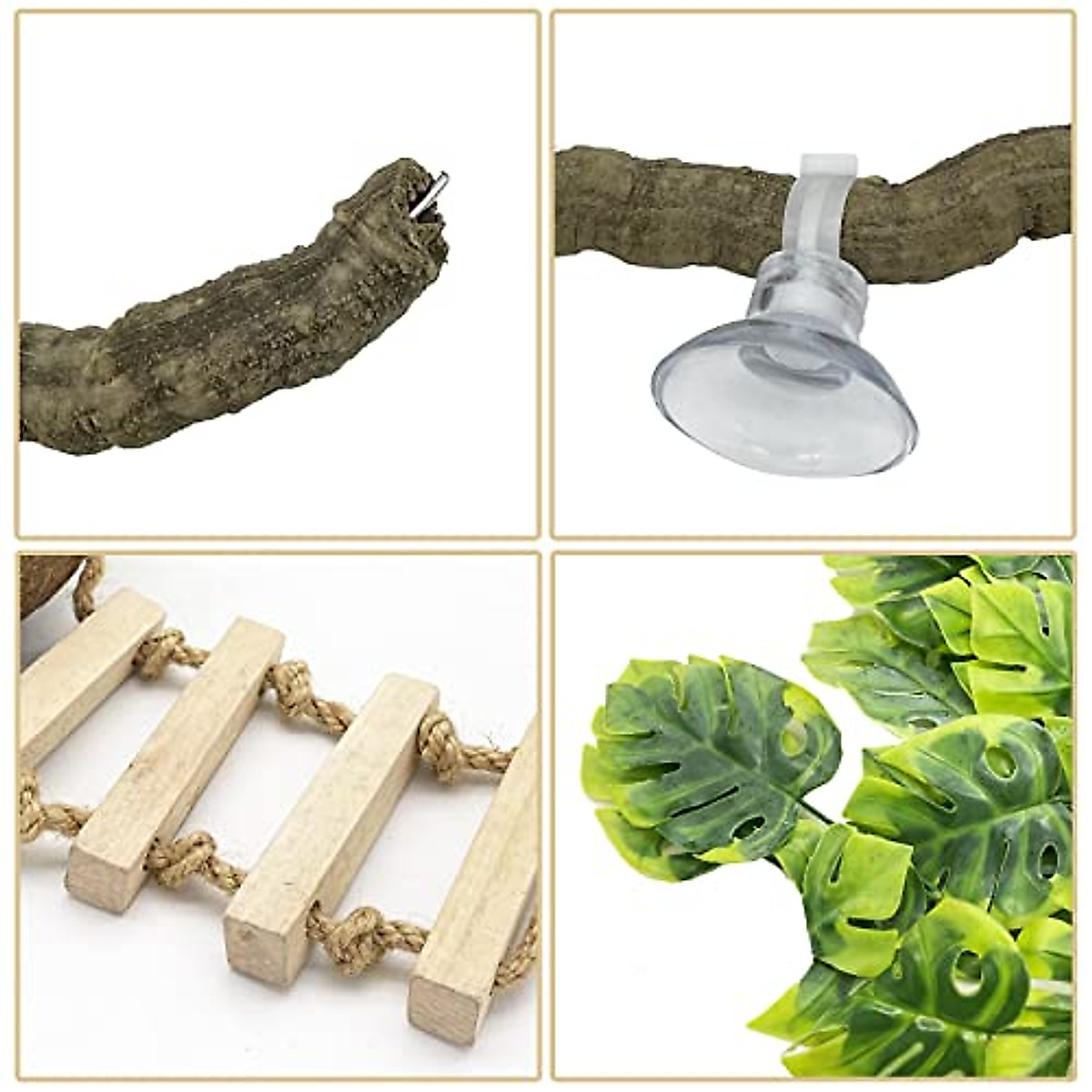 kathson Lizard Coco Den Gecko Coconut Husk Hut with Ladder Reptile Terrarium Plants Decor Hanging Lizards Hideouts Habitat Climbing Decorations Jungle Climber Vines for Chameleon 5 Pack