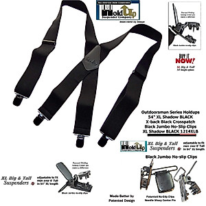 Holdup 2" Wide Outdoorsman Series Shadow Black XL Suspenders for Men with Patented "No-Slip" Metal Clips