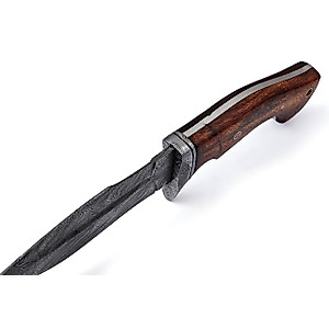 Ace Knife Full Tang Handmade Damascus Hunting Knife - Rose Wood Handle - Fixed Blade Knife with Leather Sheath-Camping Knife Ideal Gift for Men