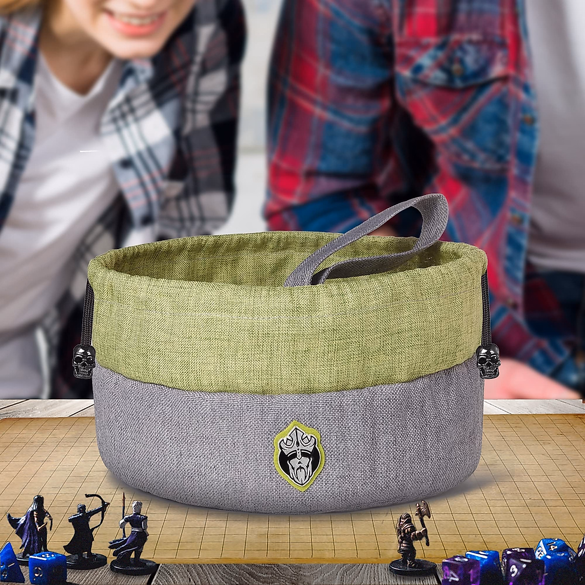 CardKingPro Monstrous - Dice Bag with 8 Pockets - Gray/Green - Huge Capacity 500+ Dice - Great for Dice Hoarders