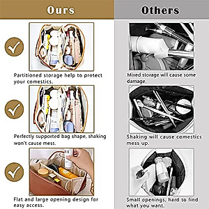 KIMBURG Large Capacity Travel Makeup Bag Portable Travel Cosmetic Bag for Women,Makeup Organizer Storage Cases Toiletry Bag Waterproof Bathroom Bag for Girls With Handle and Divider(Brown)