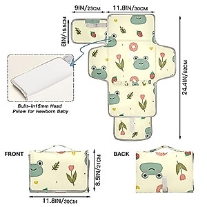 Bulletgxll Cute Frog Portable Diaper Changing Pad Waterproof Changing Pad with Baby Tissue Pocket and Magic Stick for Newborn Baby.