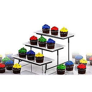 Imperial Home Tiered Platter Stand w/Rectangle Plates, Appetizer Serving Tray, Dessert Display for Tea Party, Brunch Decor, Home Entertaining, for Cake Pops, Fruit, Cupcakes, Cookies, White/Black