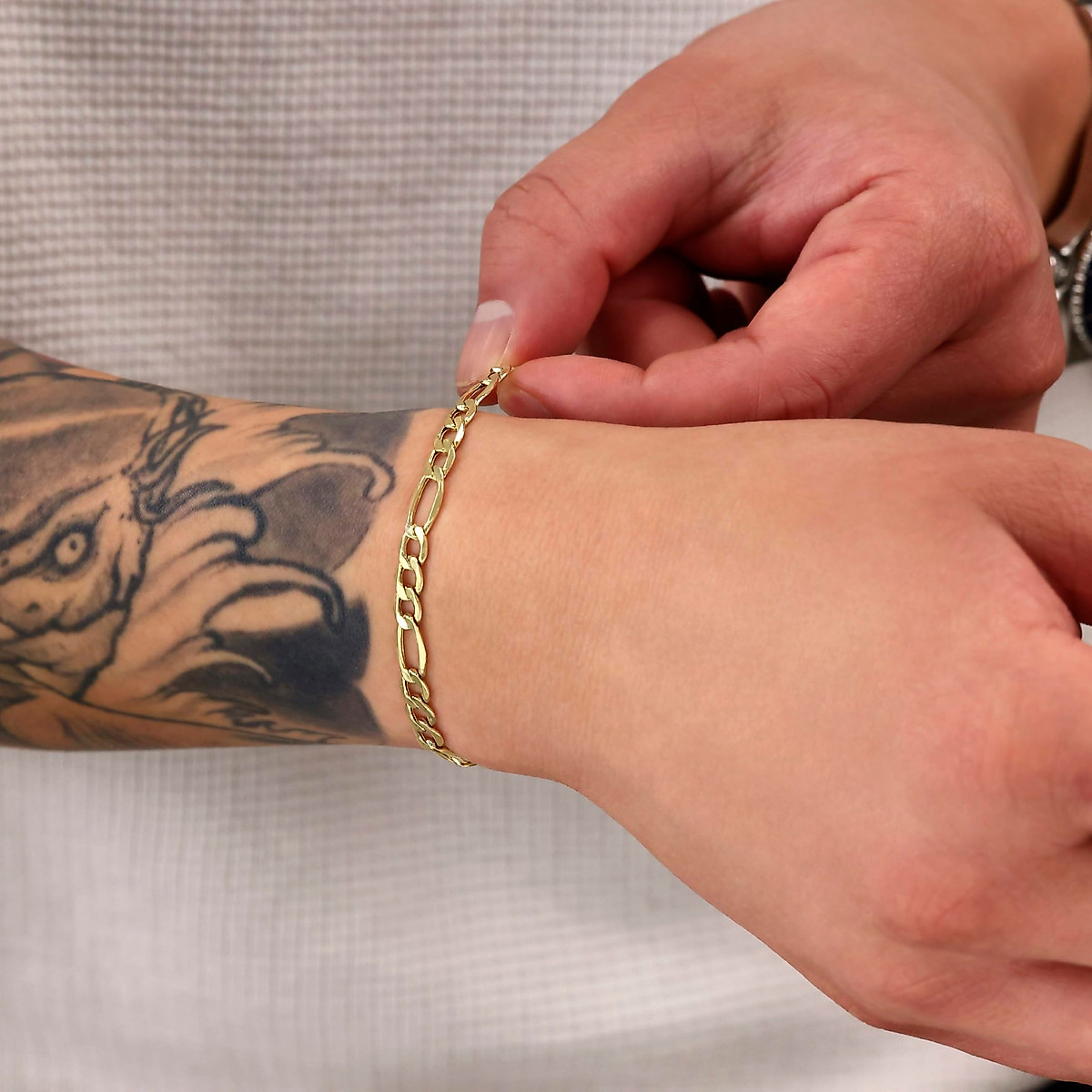 Nuragold 10k Yellow Gold 5.5mm Figaro Chain Link Bracelet, Mens Womens Jewelry 7" 7.5" 8" 8.5" 9"