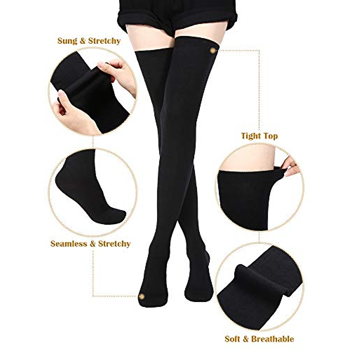 SATINIOR Extra Long Socks Thigh High Socks Extra Long Boot Stockings for Women, Black, L