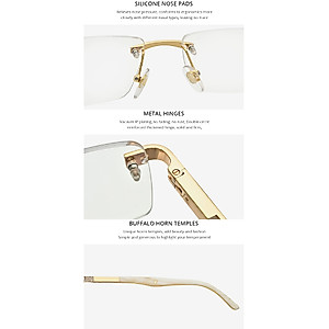 HEPIDEM 100% Really Buffalo Horn Glasses,Square Rimless Luxury Buffs Eyeglasses With Diamonds (White 0023)