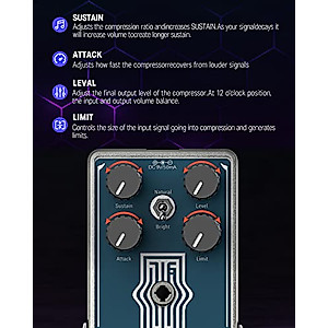 Donner Compressor Guitar Pedal, Lax Comp Compressor Pedal for Electric Guitar and Bass, Classic Peak Limiter Style Compressor with 2 Band EQ Boost Effect Pure Analog True Bypass