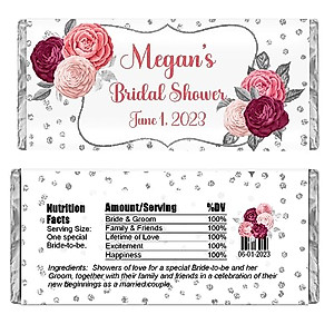 Personalized Candy Wrappers for Chocolate, Floral Party Favors, Pack of 20 Custom Hershey Bar Labels (Coral)
