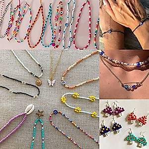 PHUNTTEK 2400pcs Seed Beads and Evil Eye Beads Halloween Beads for Jewelry Making, 3mm Glass Seed Beads 8mm Flat Evil Eye Colorful Bracelet Beads Kit for Bracelets Making DIY Gift Beading Supplies