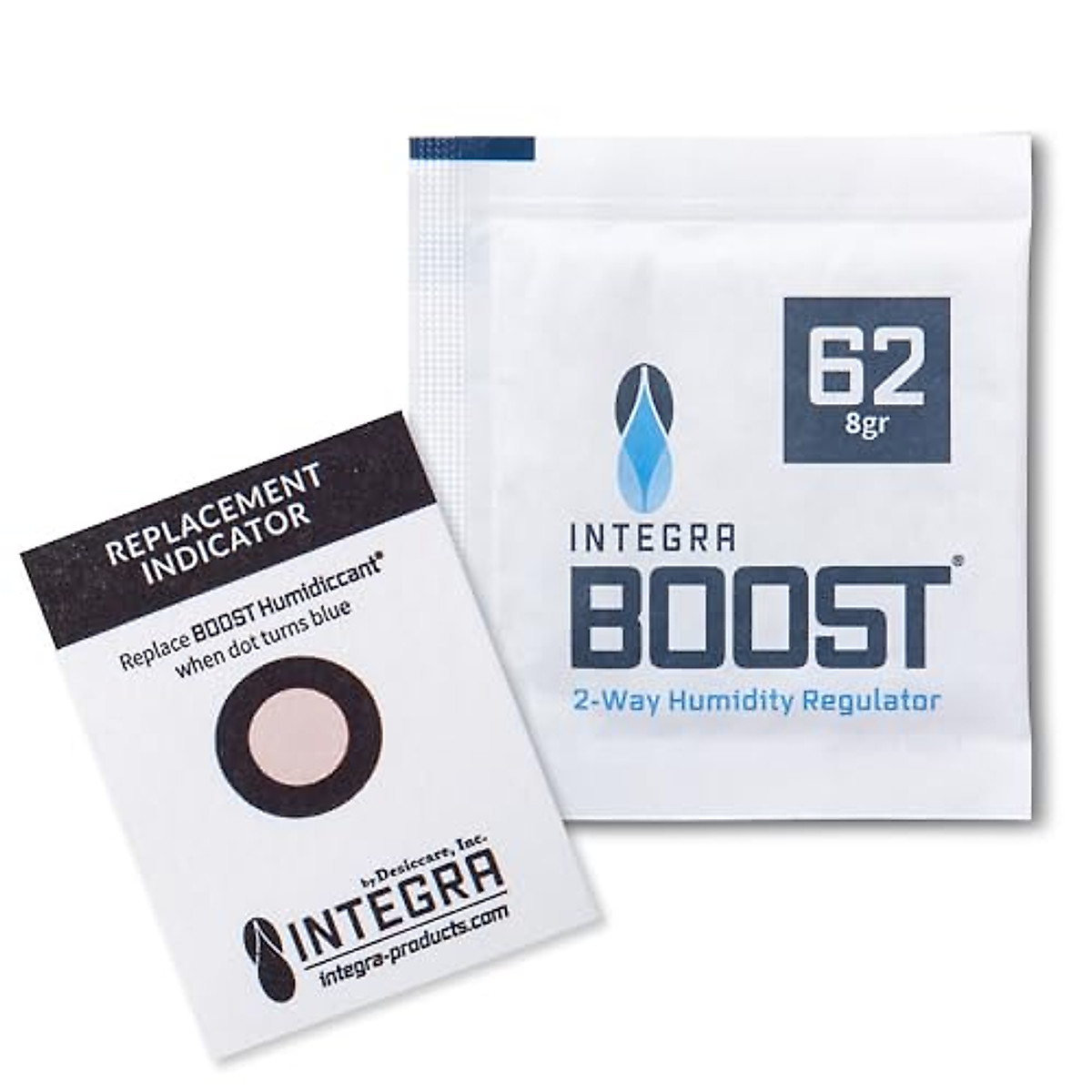 Integra Boost 62% RH Level - 8 Gram Size - Two-Way Humidity Control Pack - Includes Replacement Indicator Cards - Food Storage & Herbs Moisture Balancer for Up to 1oz (Pack of 6)