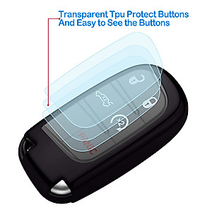 Compatible with Jeep Key Fob Cover with Leather Keychain Soft TPU Protection Key Case for Grand Cherokee Renegade Chrysler 200 300 Dodge RAM Durango Challenger Journey Dart Fiat Smart Key,Black