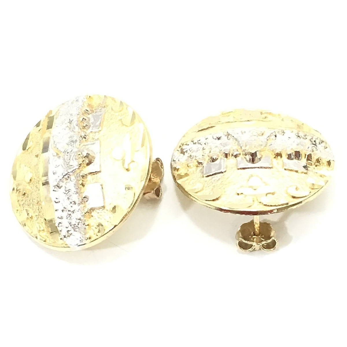 NEW 10K YELLOW GOLD 20 MM DIAMETER ROUND LAST SUPPER STUD EARRINGS 6400