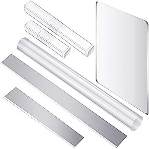 4 Pieces Acrylic Solid Clay Roller Clear Acrylic Sheet Rectangle Shape Backing Board Flexible Polymer Clay Cutters Carbon Steel Blades for DIY Shaping Modelling Sculpting Tools