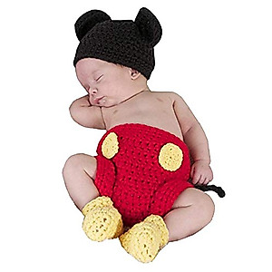 Jastore® Photography Prop Baby Costume Cute Crochet Knitted Hat Cap Girl Boy Diaper Shoes Mouse Red