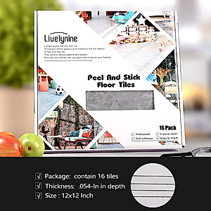 Livelynine 16-Tiles Marble Grey Peel and Stick Floor Tile Stickers 12X12 Inch Vinyl Flooring Peel and Stick Waterproof Self Adhesive Floor Tiles for Bathroom Bedroom Kitchen Flooring Laminate