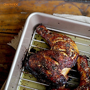 CHEFMADE Roasting Pan with Rack, 13-Inch Non-Stick Rectangular Deep Dish Oven-BBQ Bakeware for Oven Baking 9" x 13" x 2.4" (Champagne Gold)