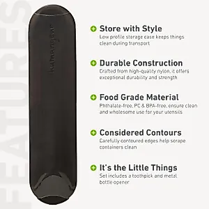 humangear GoBites Trio | Travel & Camping Utensils | Portable & Convertible Dining Ware | Multi-Functional Spork & Knife, Gray