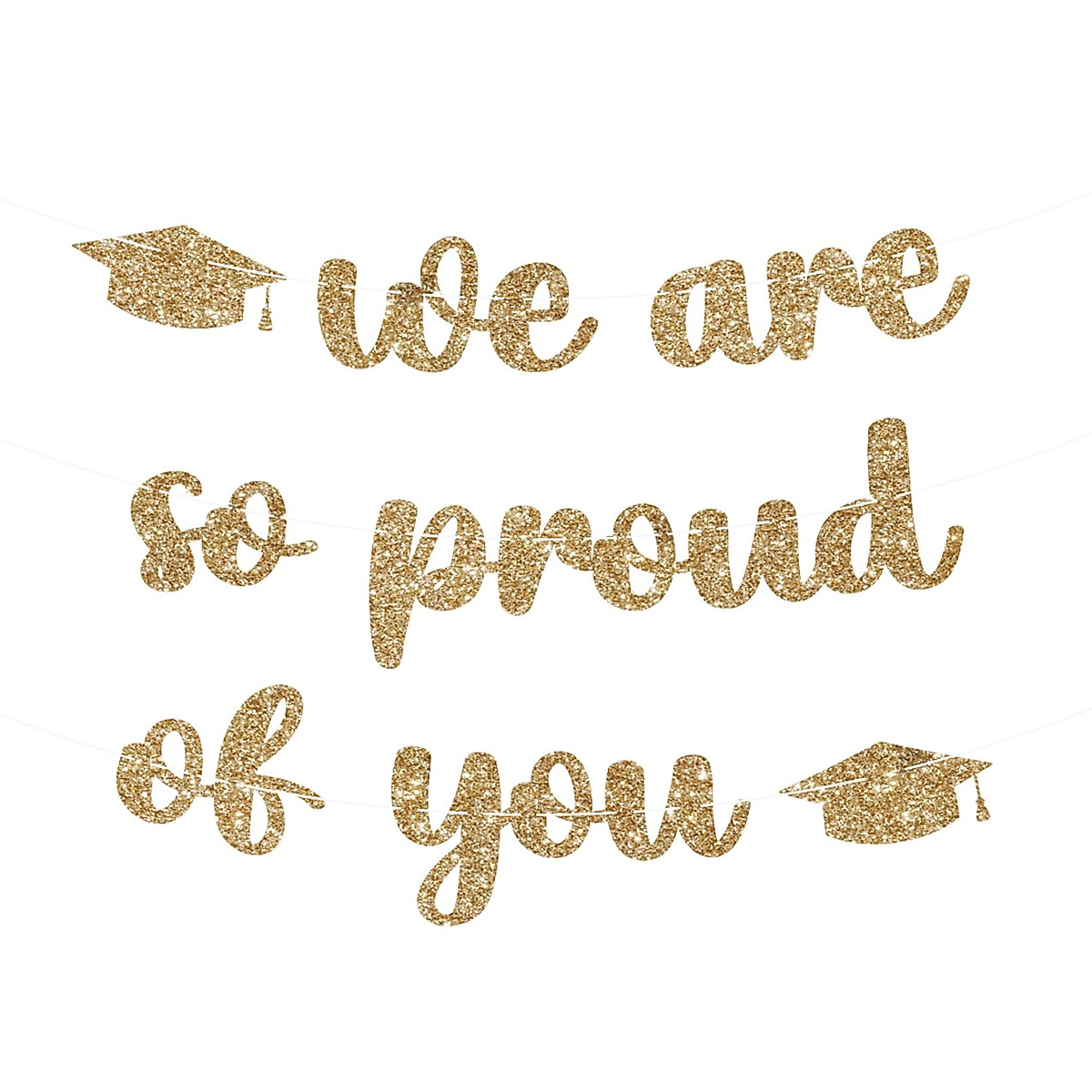 We Are So Proud Of You Banner Graduation Decorations Class of 2025 GOLD Glitter Congrats Grad Graduation Decor College High School Graduation Party Supplies