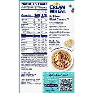 Cream of Wheat Instant Hot Cereal, Cinnabon, 1.23 Ounce, 10 Packets (Packaging May Vary)