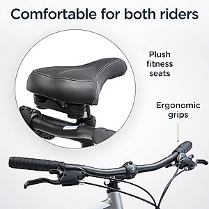 Schwinn Twinn Classic Tandem Adult Beach Cruiser Bike, Double Seater, Low Step Aluminum Frame, 21-Speed, 650c Urban Tires, Alloy Caliper Brakes, Large Frame, Grey