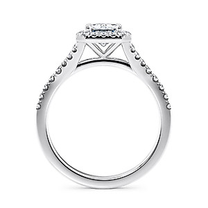 AHTAMOS Emerald Cut Moissanite Ring 1.0/2.0/3.0 CT Halo Moissanite Emerald Cut Engagement Rings for Women Platinum Plated Silver Rose Gold Yellow Gold Free Engraving Style 3