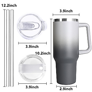 SYACOT 40 oz Tumbler with Handle and Straw Stainless Steel Insulated Tumbler Leak Proof Lid and Straw Lid Reusable Travel Mug Coffee Mug Cup Dishwasher Safe Keep Drinks Cold and Hot (Grey&Black)