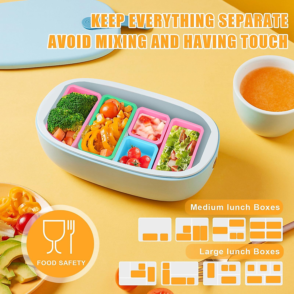 6PCS Lunch Bento Box Accessories for Kids, 4.5oz Silicone Lunch Box Dividers with Lids Small Silicone Food Storage Container for Snack Sauce Condiment Soup Yogurt Salad Dressing (Rectangular)