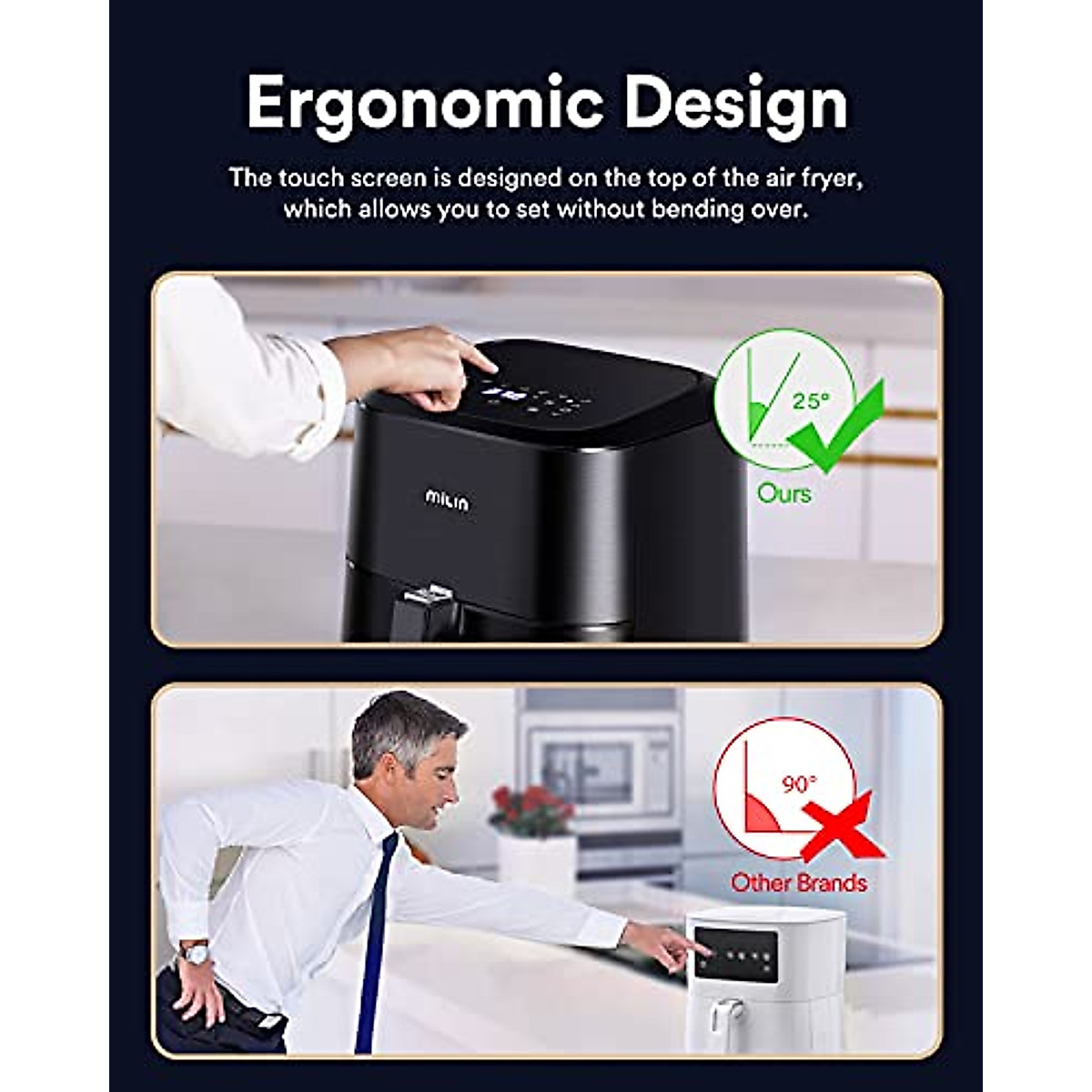 Air Fryer, Milin 1700w XL Air Fryer with 100 Recipes Cookbook, LED Touch Screen Electric Hot Air Fryer Oven with 7 Presets, 5.8 QT Digital Air Fryer with 7 Presets, Non-stick Oilless Cooker