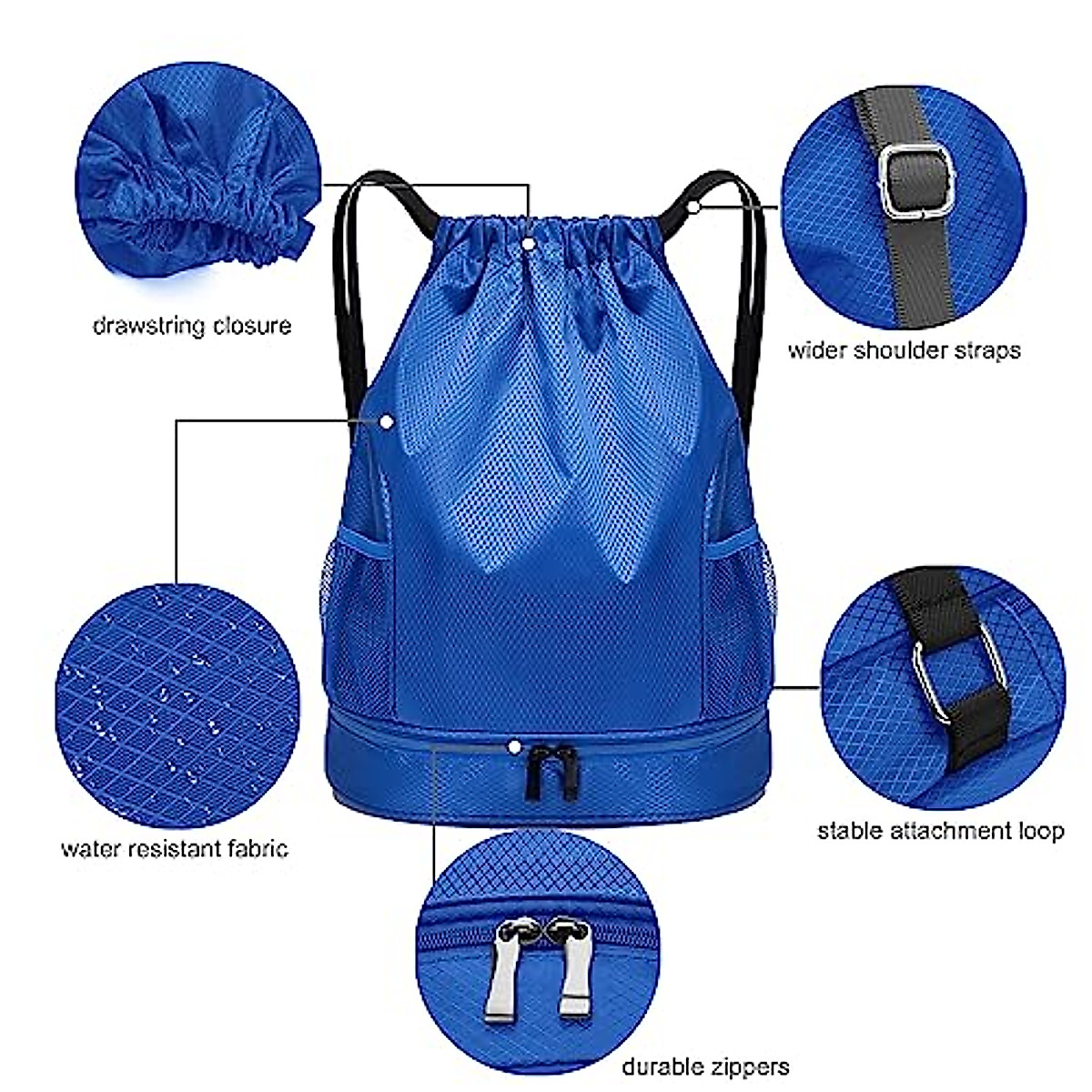 BONVEN Drawstring Backpack Drawstring Bags for Men Women Water Resistant String Backpack with Shoe Compartment Sport Gym Bag