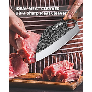 ZeroKnife Husk Chef Knife, Japanese Butcher Knife,Handmade Fishing Filet & Bait Knife, High Carbon Steel Japan knives Meat Cleaver for Kitchen Cooking, Hunting, Camping