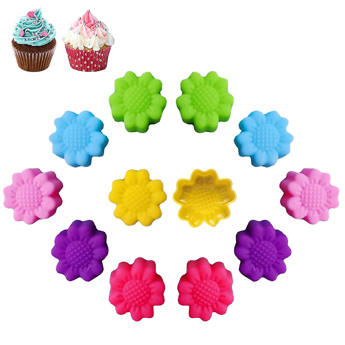 Silicone Cupcake Molds, 24Pcs Mini Flower Shape Silicone Baking Cups Cupcake Liners Reusable Muffin Cup Cake Pan for Cake Chocolate