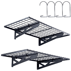 VEVOR Garage Shelving Wall Mounted, 2 x 4 ft Heavy Duty Garage Wall Shelves, 502 lbs Load Capacity Garage Storage Rack Floating Shelves, 2 Pack, Suitable for Shop, Shed, Garage Storage