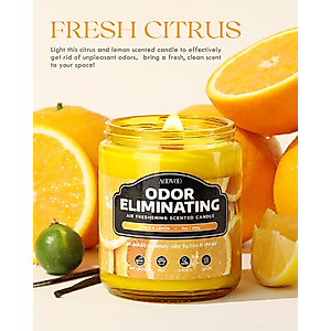 AOOVOO Citrus Lemon Odor Eliminating Highly Fragranced Candle - Eliminates 95% of Pet, Smoke, Food, and Other Smells Quickly, Wood Wick Air Freshing Soy Candle, 9 oz Up to 50 Hours Burn time