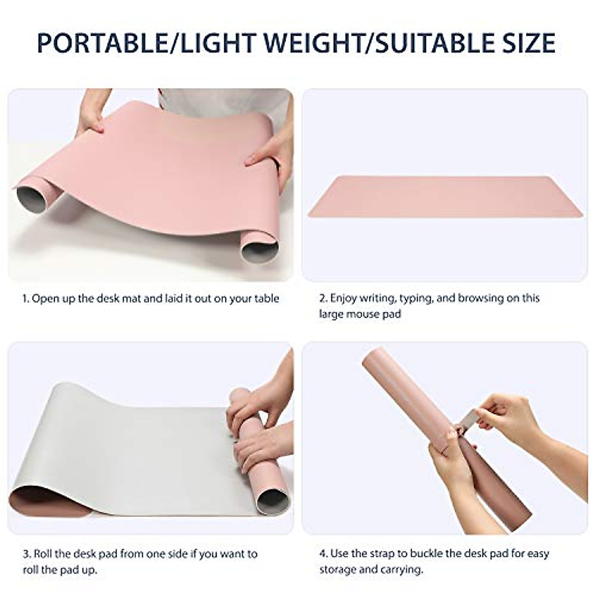 AFRITEE Desk Pad Desk Protector Mat - Dual Side PU Leather Desk Mat Large Mouse Pad, Writing Mat Waterproof Desk Cover Organizers Office Home Table Gaming Decor （Rose Pink/Silver, 23.6" x 13.8")