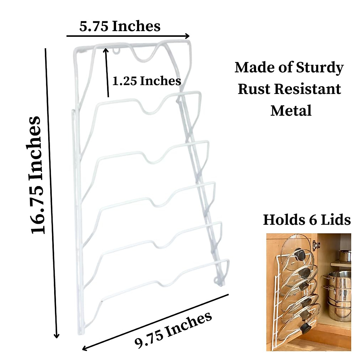 Evelots 6 Pot Lid Organizer for Cabinet or Pantry Wall - Cupboard Door Pots and Pans Organizer - Glass or Metal Pan Covers Cabinet Organizer - Rack Hanger Dividers - Set of 2