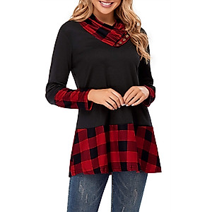 Miusey Christmas Outfits for Women,Ladies Boutique Clothing 90s Checked Patchwork Tunic Shirts Loose Baggy Dressy Top Casual A-Line Hem Swing Pleated Perfect Out Go Moment Red 3XL