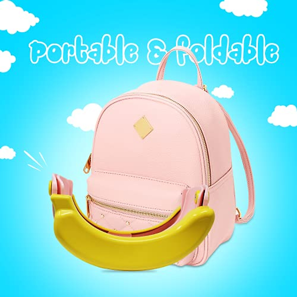 Banana Shaped Portable Travel Potty Training Seat for Toddlers by Jana Park Wares - Folding Kids Trainer Seats for Baby Boys & Girls - Easy to Use Foldable Toilet On The Go Chair for Toddlers (Pink)