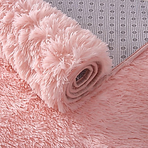 Zacoo Shag Area Rug 9x12 Large Soft Fluffy Shaggy Rugs for Bedroom Living Room Non Slip Modern Furry Floor Carpet Faux Fur Fuzzy Throw Mat for Nurery Kids Girls Room Decor, Pink