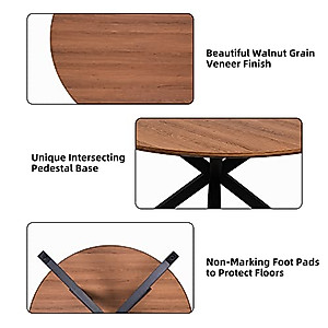 53'' Mid-Century Modern Round Dining Room Table for 4-6 Person for Home, Kitchen, Restaurant, W/Solid Metal Legs Leisure Table , Easy-Assembly, Walnut Looking