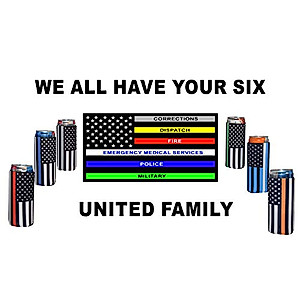 QualityPerfection Slim Can Cooler Sleeves (12 Pack) Black Flag with Thin Red Line Beer/Energy Drink Blank Skinny 12 oz 4mm Neoprene Holder (Firefighter)