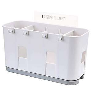 ZHIZHOU Kitchen Storage Shelf 1 Piece Wall Mounted Cutlery Drainer Rack with Drip Tray Utensils Organizer Spoon Fork Chopsticks Holder Caddy Kitchen Gadget Storage Grey