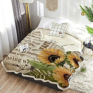 LBDOMOV Warm Hugs Positive Healing Throw Blanket, Sherpa Microfiber Comfort Caring Gift Throw - Sunflower Get Well Soon Gift for Women Men Patient Older Parent 39" x 49"