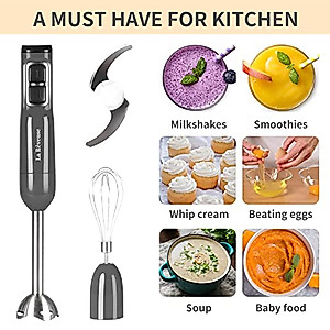 La Reveuse Immersion Hand Blender, 3 in 1, 300 Watts 2 Speeds Multi-purpose with Whisk,Mixing Beaker,Food Chopper Grinder attachments