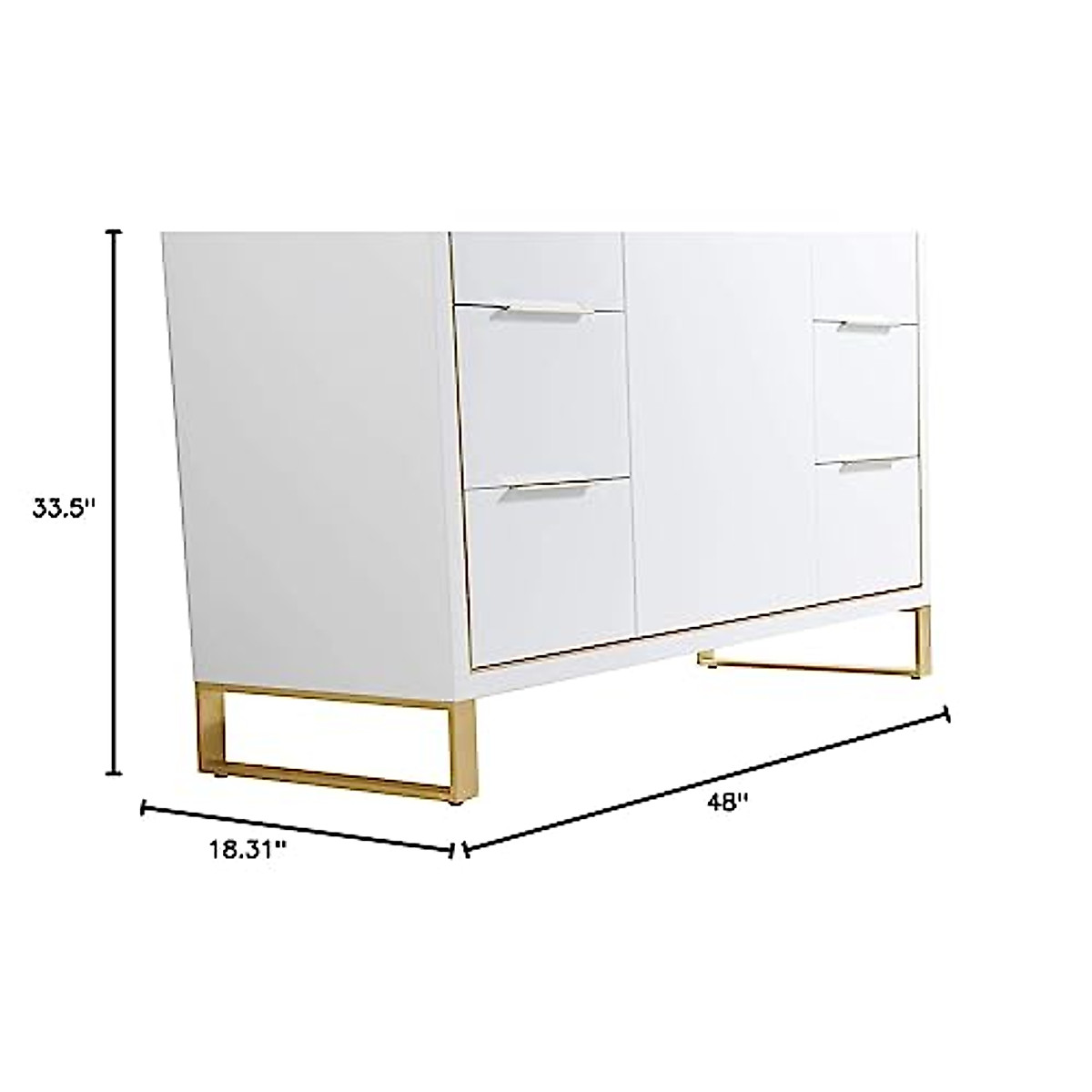 Fine Fixtures Opulence Collection 48 in. W x 20 in. D x 33 in. H Bathroom Vanity in White Matte with White Ceramic Sink - Satin Brass Hardware