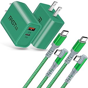 Fast Charging Wall Charger with USB C Cable 10FT, 2-Pack 20W USB C Power Adapter Dual Port Fast Charger Block+ Right-Angle 3A C to C Cable Fit for iPhone 15 Samsung Galaxy S22 Ultra S21 S20 S10 Pixel