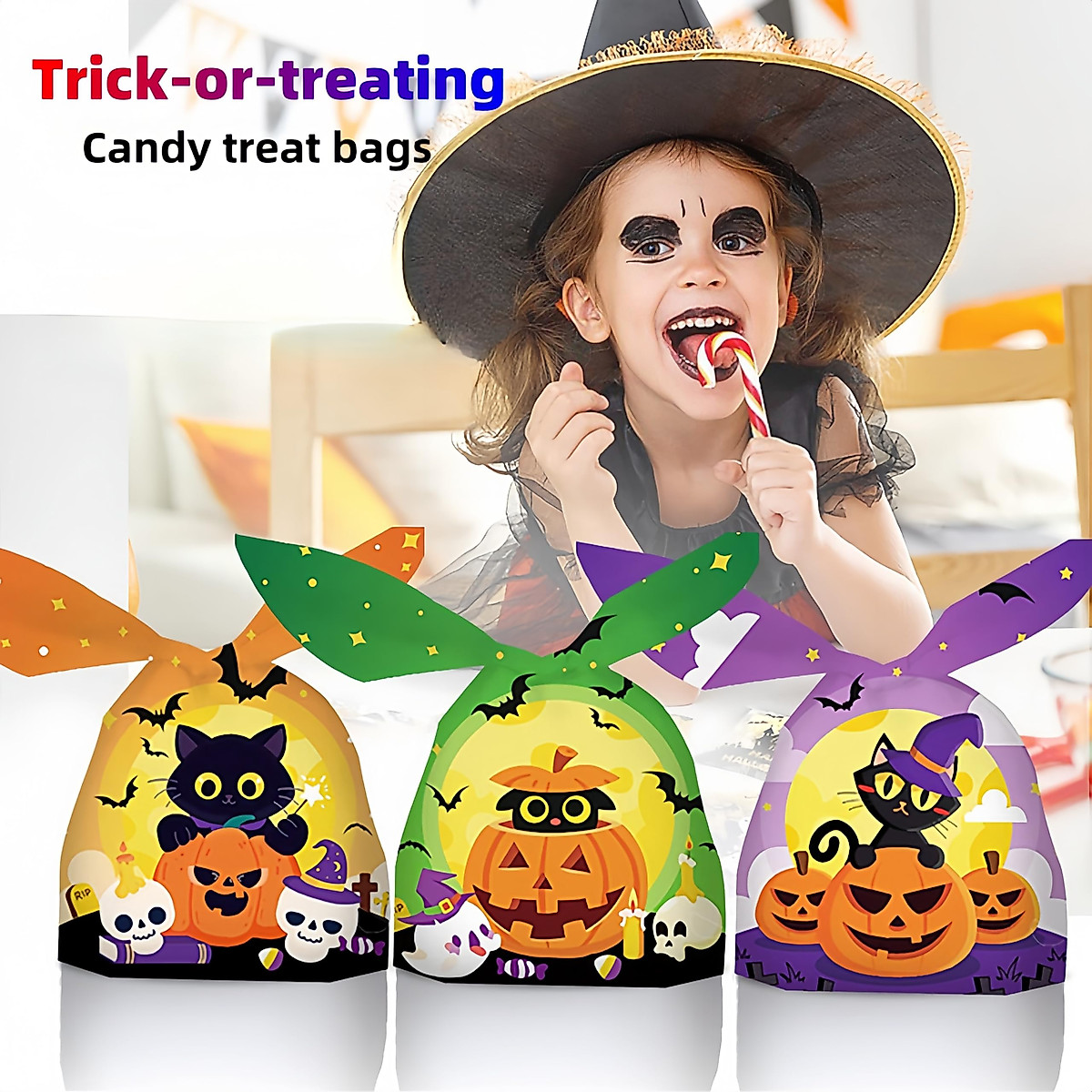 FTWONLIVE Halloween Treat Bags (12 Patterns With, 200 Pieces), Halloween Candy Bags for Trick or Treating, Halloween Candy Bag Party Supplies: Halloween Candy Bag