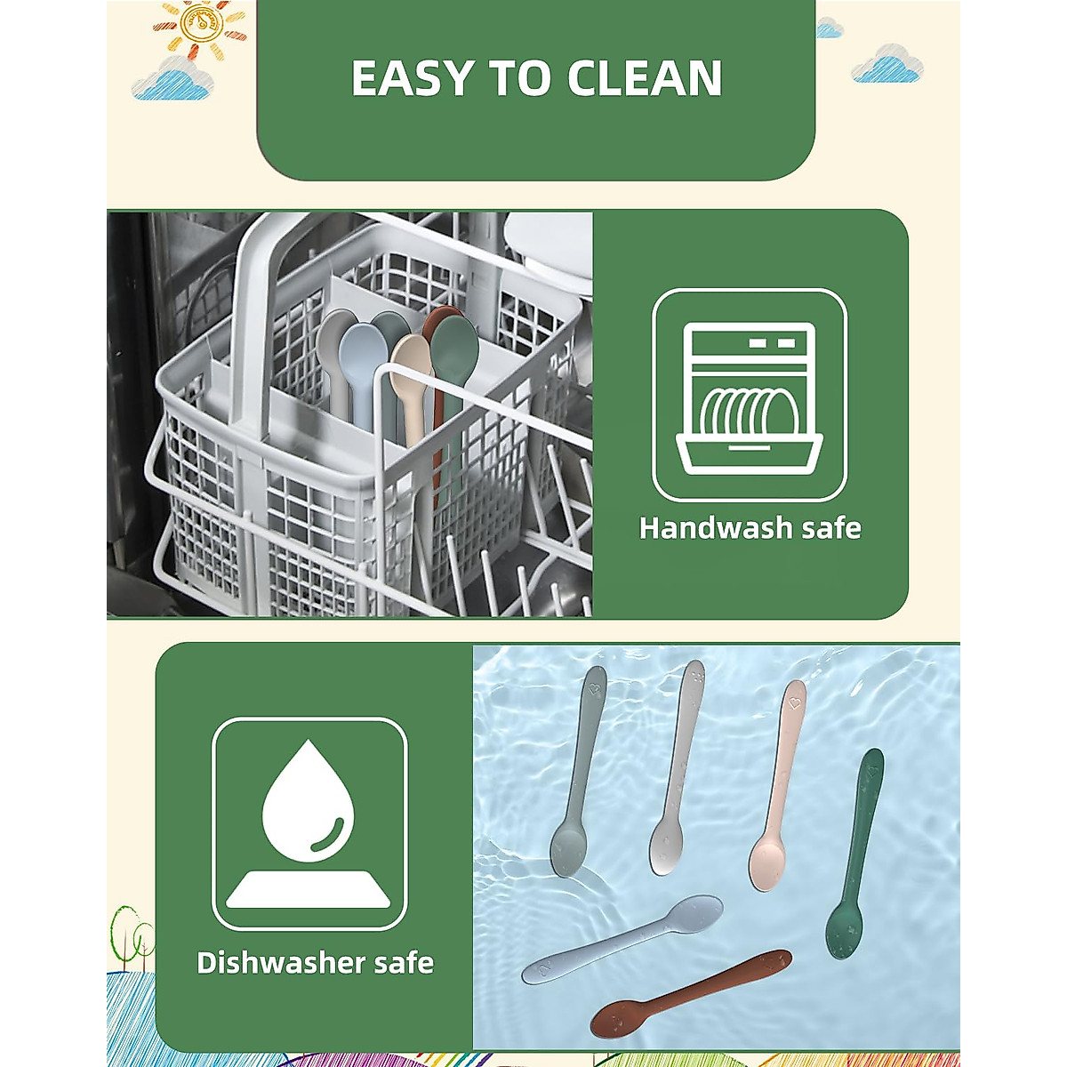 KingKam Silicone Baby Spoons 6 Pack, First Stage Infant Spoons Utensils for Parent & Self-Feeding, Bendable Toddles Training Spoons with Soft-Tip, Dishwasher Safe & Boil-proof