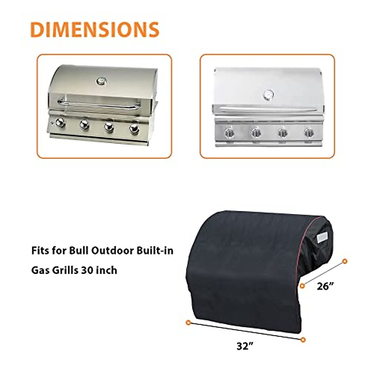 Grisun Built-in Grill Cover for Bull 45005 Built in Gas Grills 30 inch, Bull Outdoor Kitchen & Grill Head Cover, Heavy Duty Waterproof BBQ Grill Cover with Handle, Black