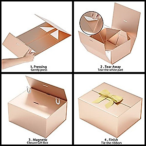 Gift Box With Lid 9" X 7" X 4", Deluxe Gift Box With Ribbon Greeting Card and Magnet Closure, Suitable for Wedding, Mother'S Day, Bridesmaid Gift, Graduation, Christmas, Holiday, Birthday, Etc.Rose Gold